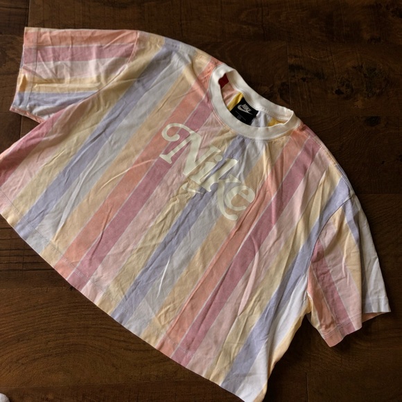 Nike | Tops | Nike Rainbow Stripe Retro Logo Crop T Shirt | Poshmark